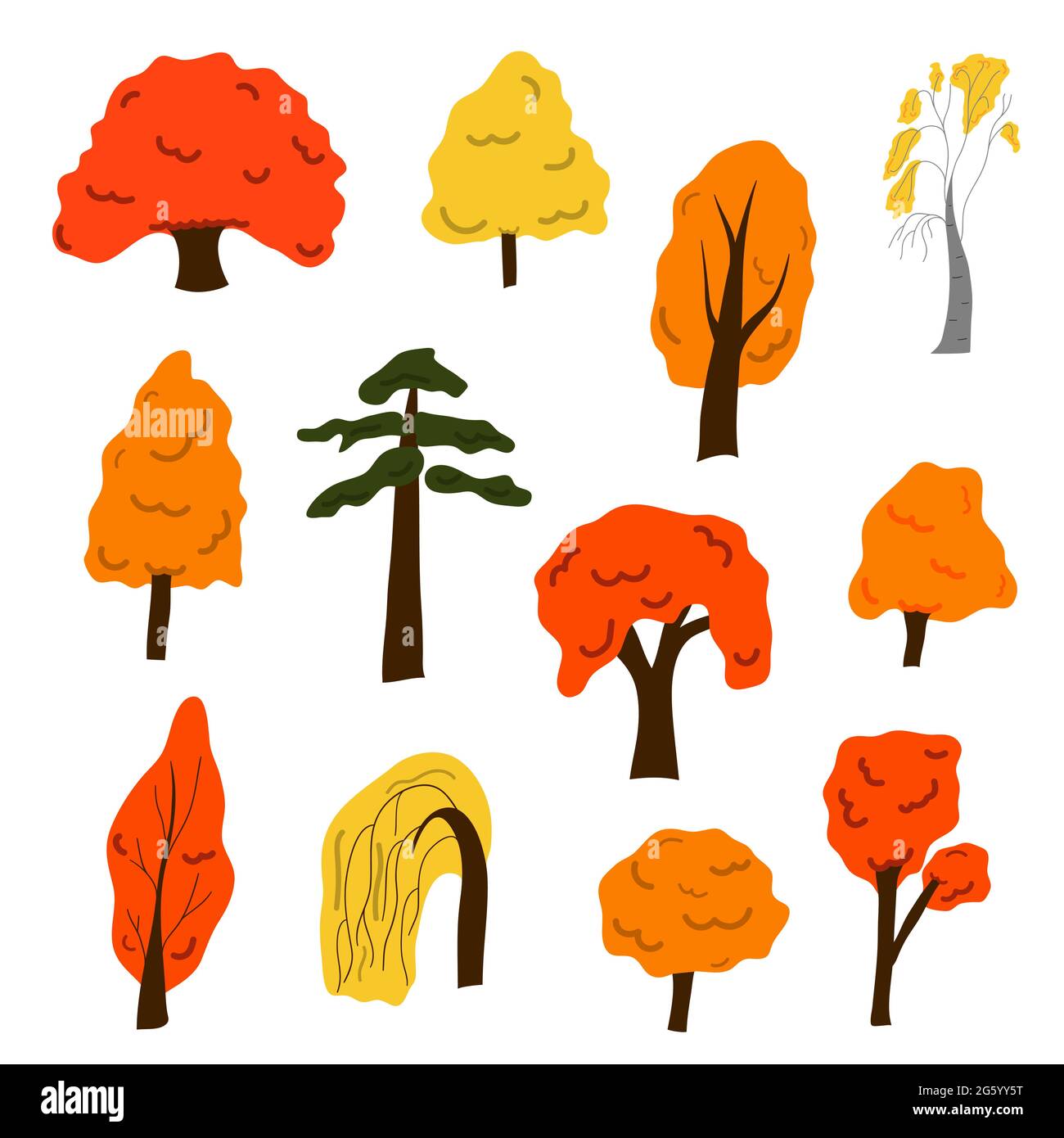 A set of cartoon autumn trees. Vector isolated on a white background ...