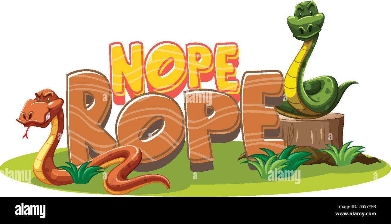 Nope Rope font banner with snake cartoon character isolated ...
