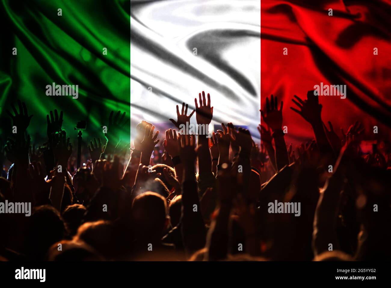 football fans supporting Italy - crowd celebrating in stadium with ...