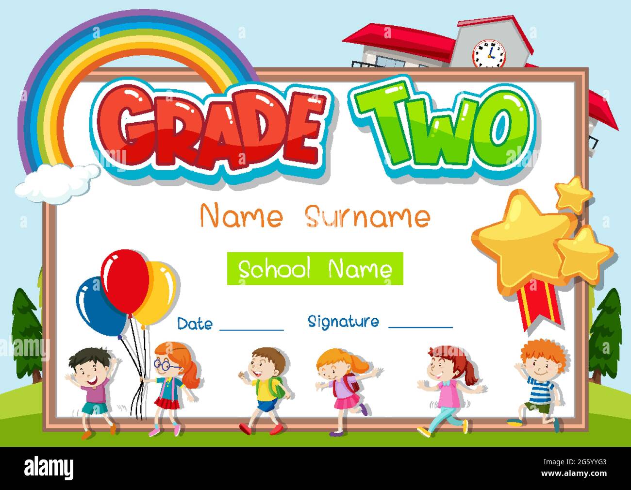 Grade two diploma or certificate template illustration Stock Vector ...