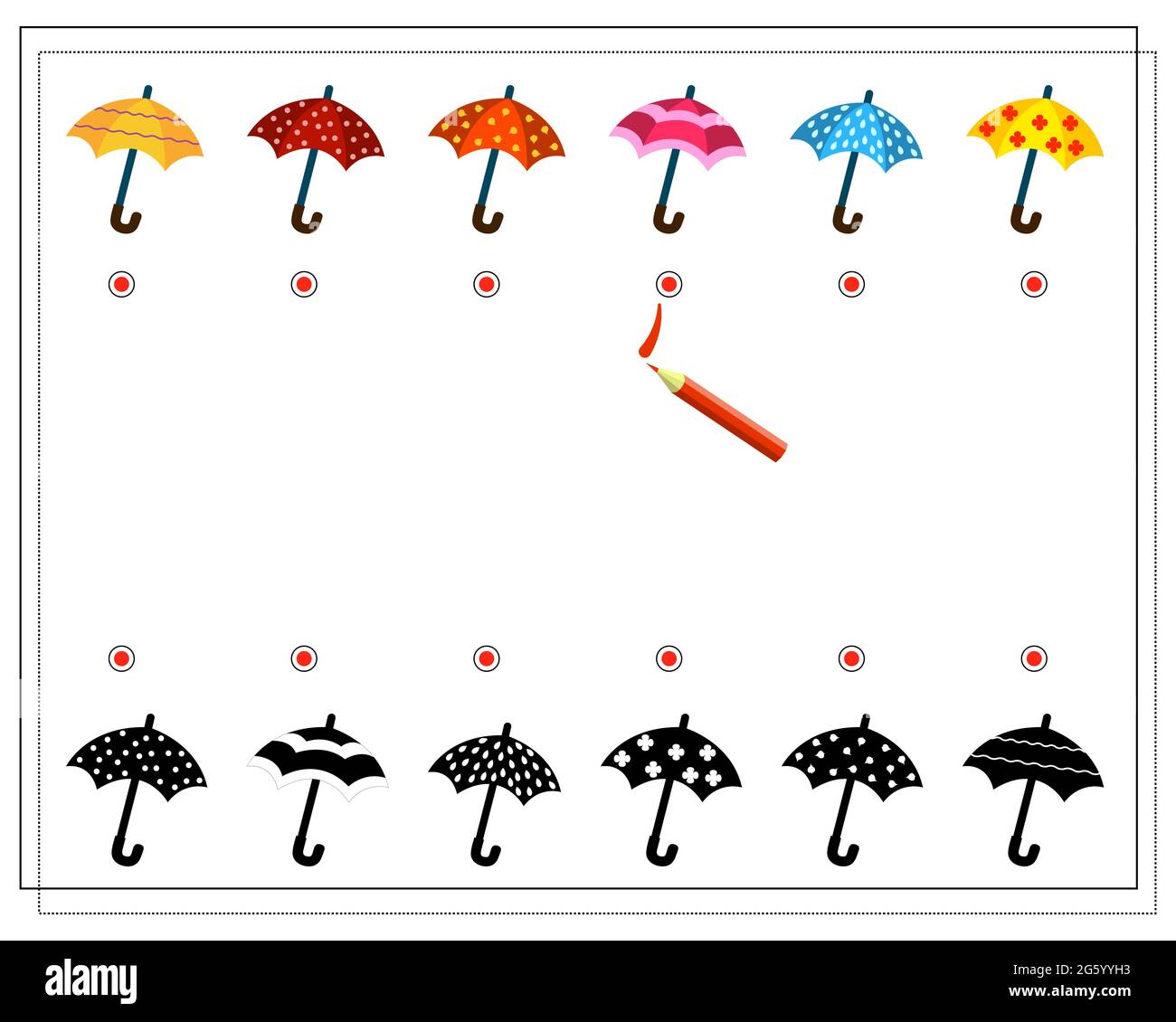 A logical game for children, find the right shade for umbrellas with ...