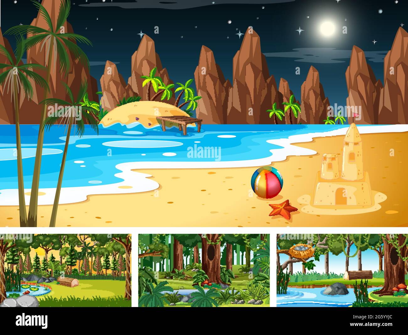 Set of different nature horizontal scenes illustration Stock Vector ...