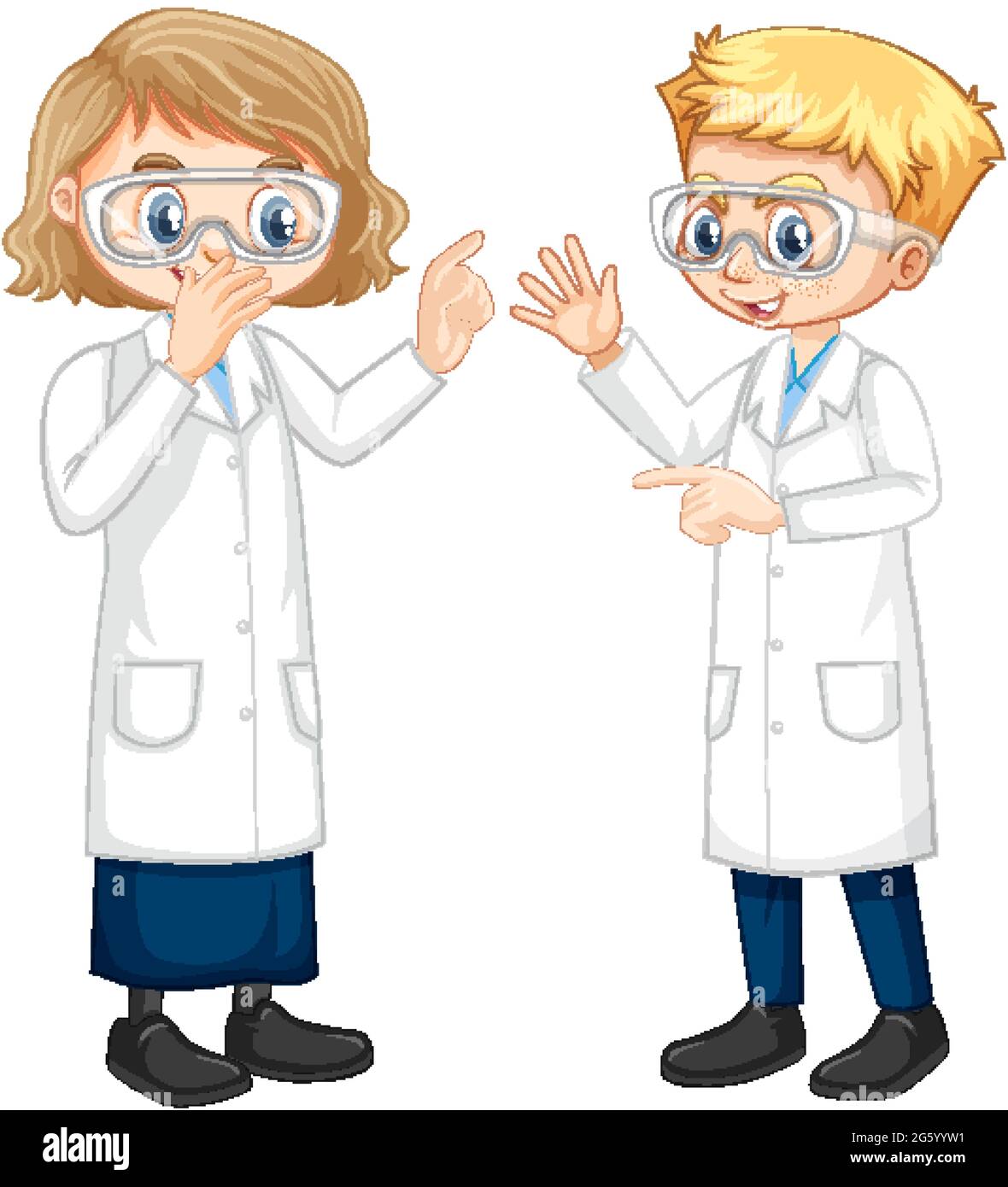 Two young scientist talking each other illustration Stock Vector Image ...