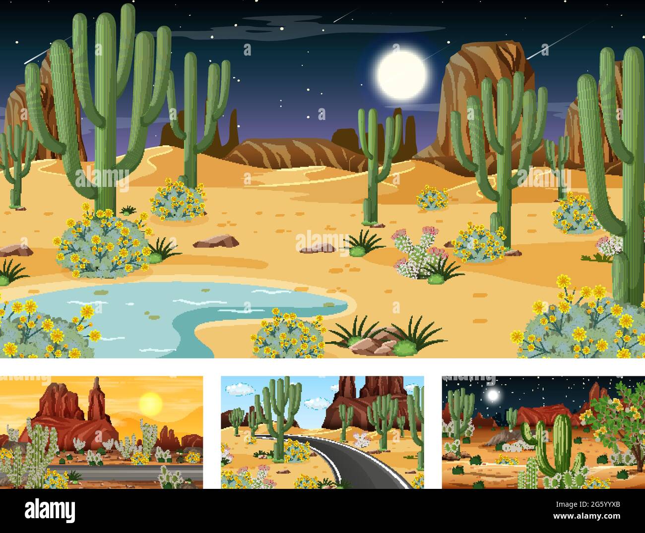 Different scenes with desert forest landscape with various desert ...