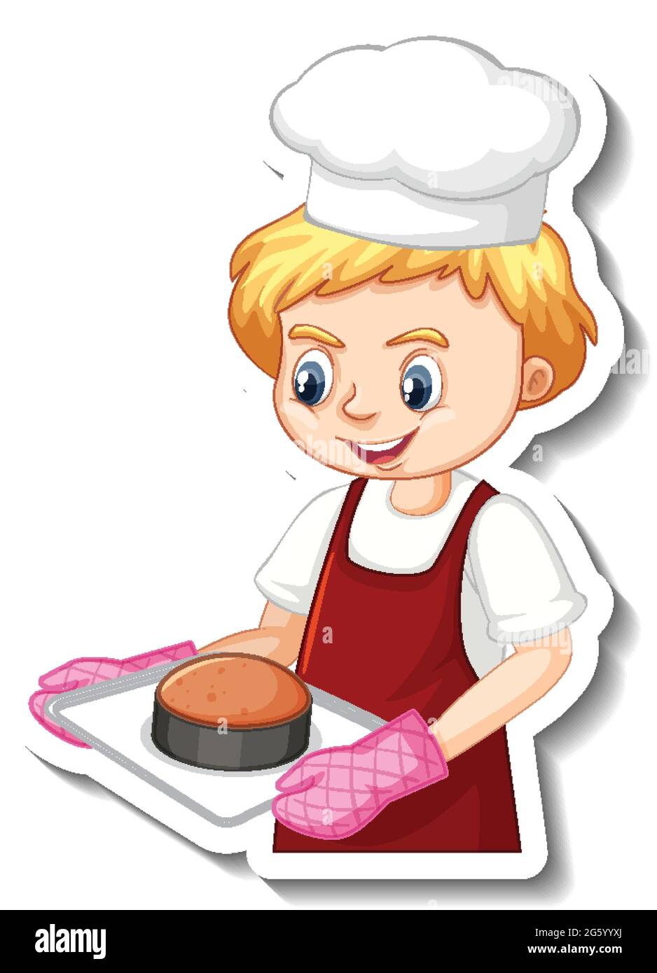 Sticker design with baker boy holding baked tray illustration Stock ...