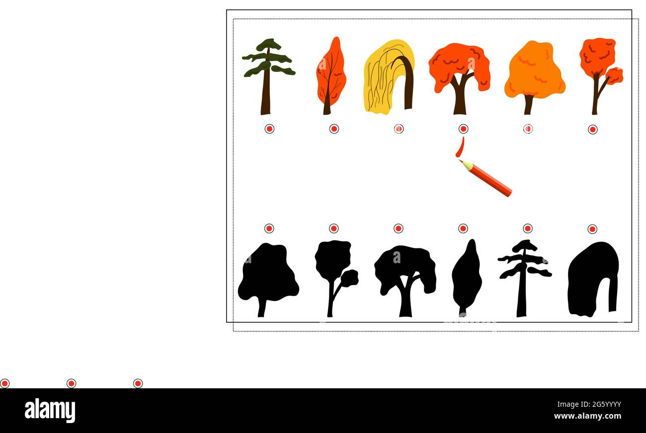 A logical game for children, find the right shade for the trees. Autumn ...