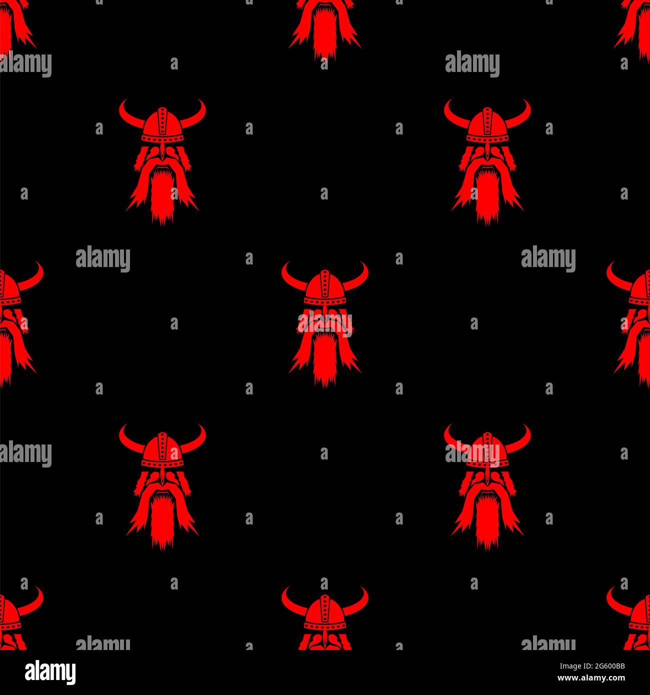Viking Red Silhouettes Seamless Pattern Isolated on Black Background ...