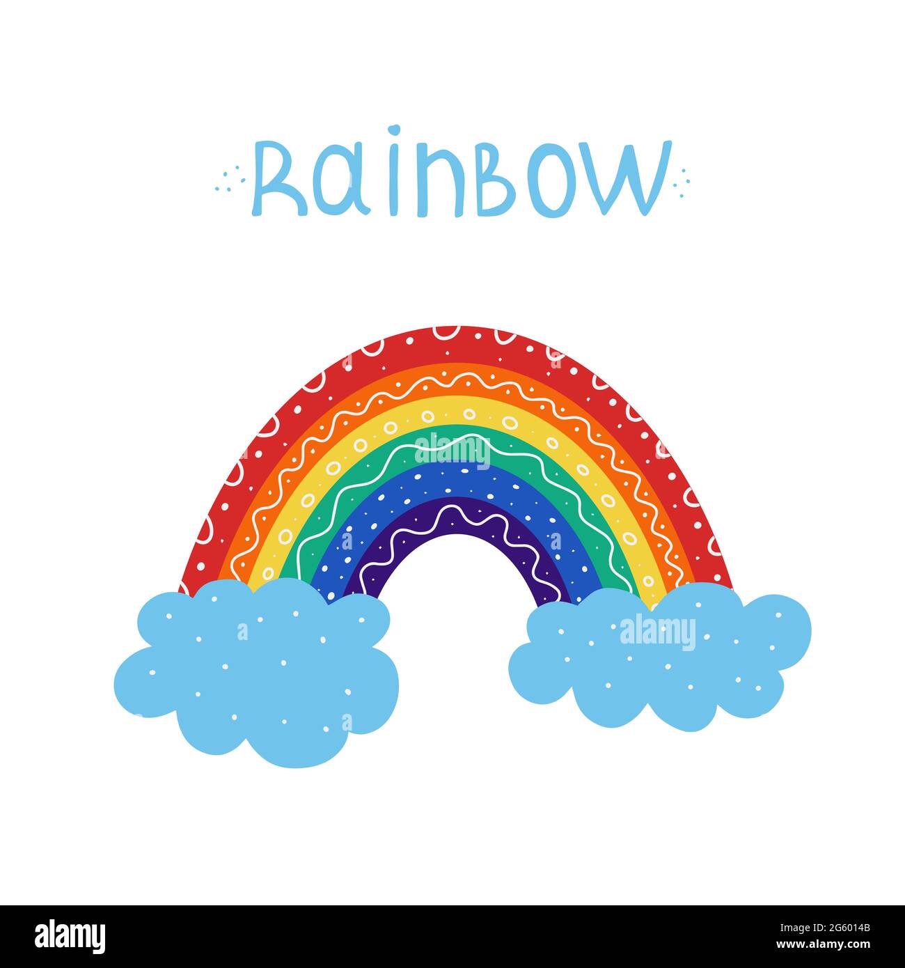 Colorful rainbow with clouds isolated on white background printable ...