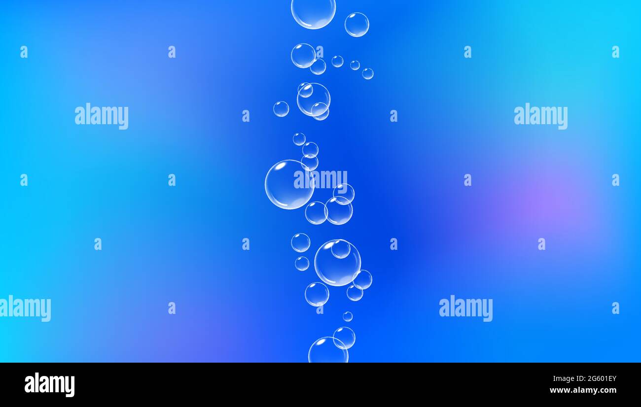 Bright blue background with fizzing bubbles. Fizzy air underwater ...