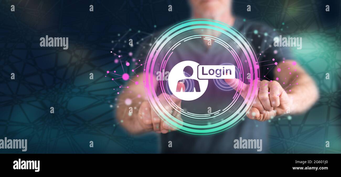 Man touching a login concept on a touch screen with his fingers Stock ...