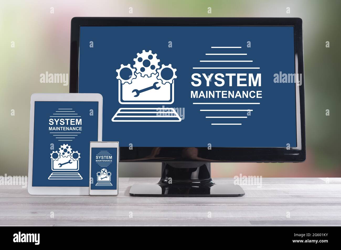 System maintenance concept shown on different information technology ...