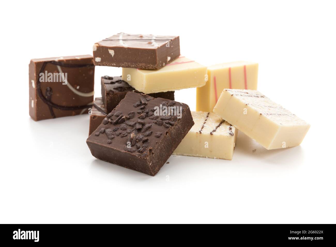 Assortment of turron nougat blocks from white, dark and milk chocolate ...