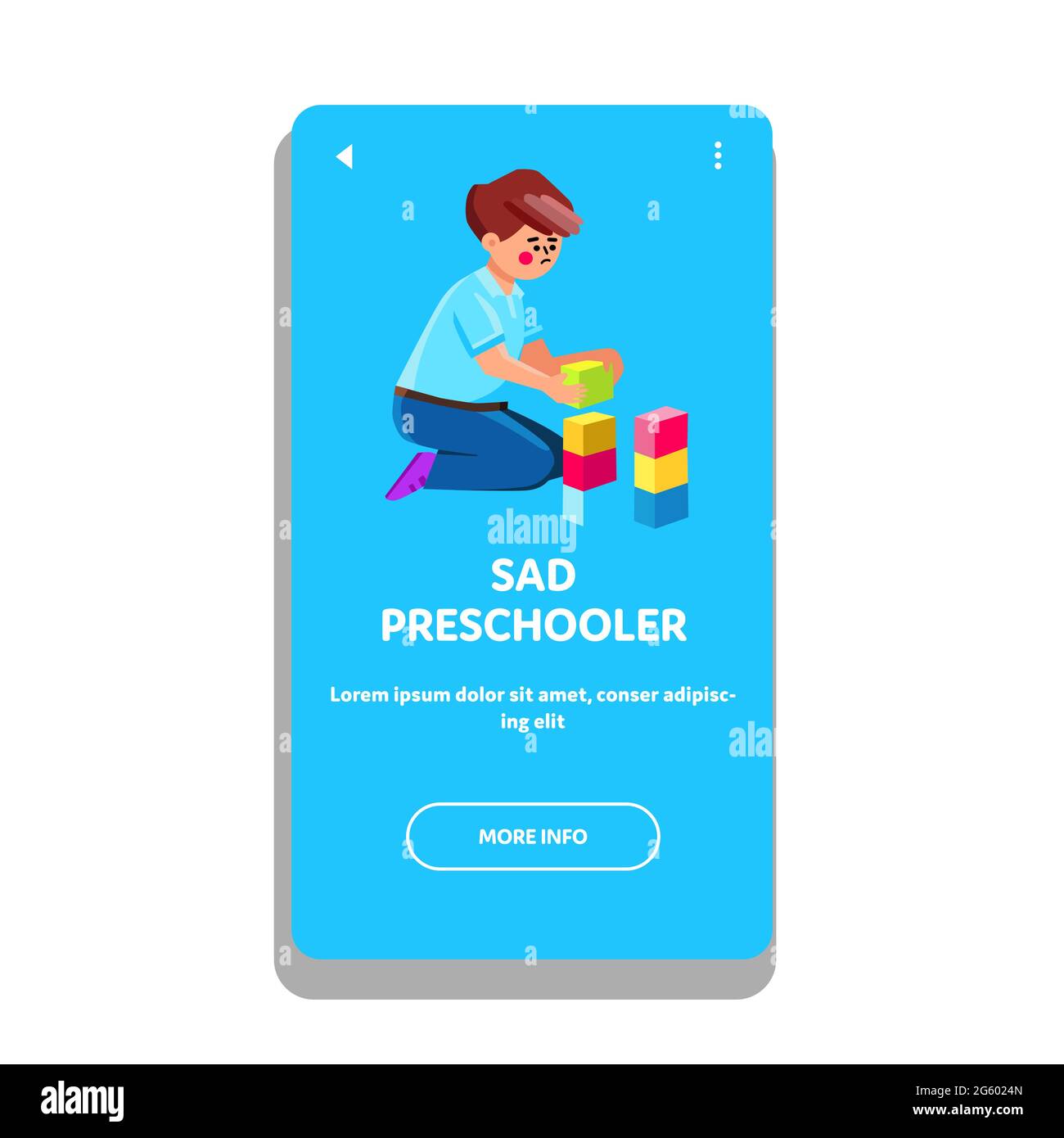 Sad Preschooler Boy Playing With Blocks Toy Vector Stock Vector Image ...