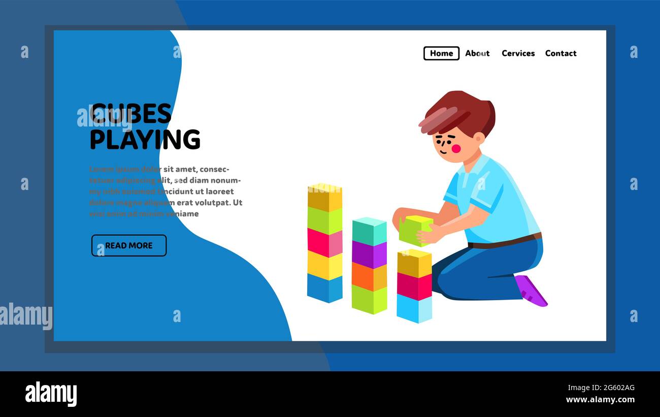 Cubes Playing Boy Builder In Kindergarten Vector Stock Vector Image ...