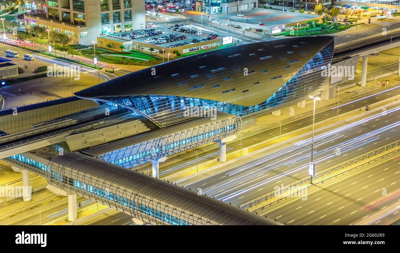 Metro station near Buildings of Jumeirah Lakes in Dubai Stock Photo - Alamy