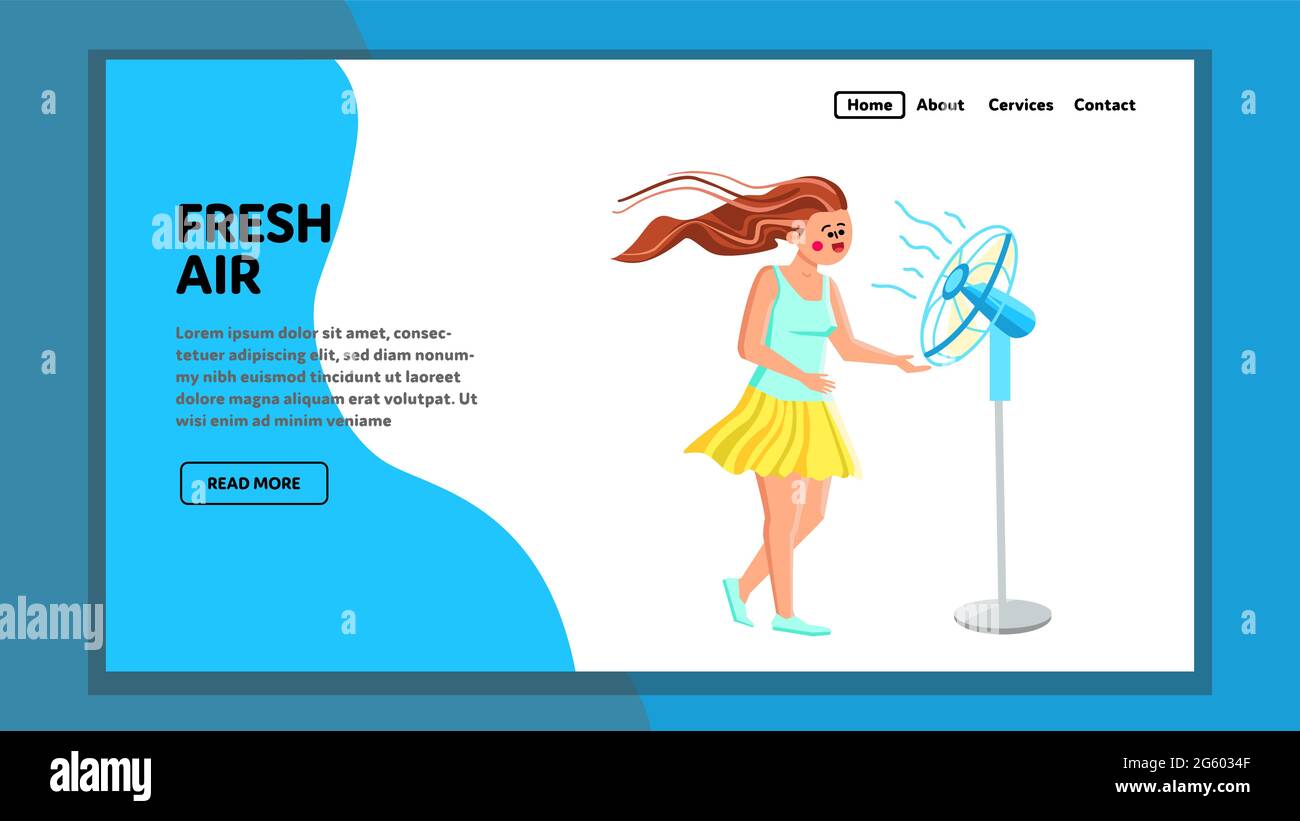 Fresh Air Cooling From Electric Fan On Girl Vector Stock Vector Image ...
