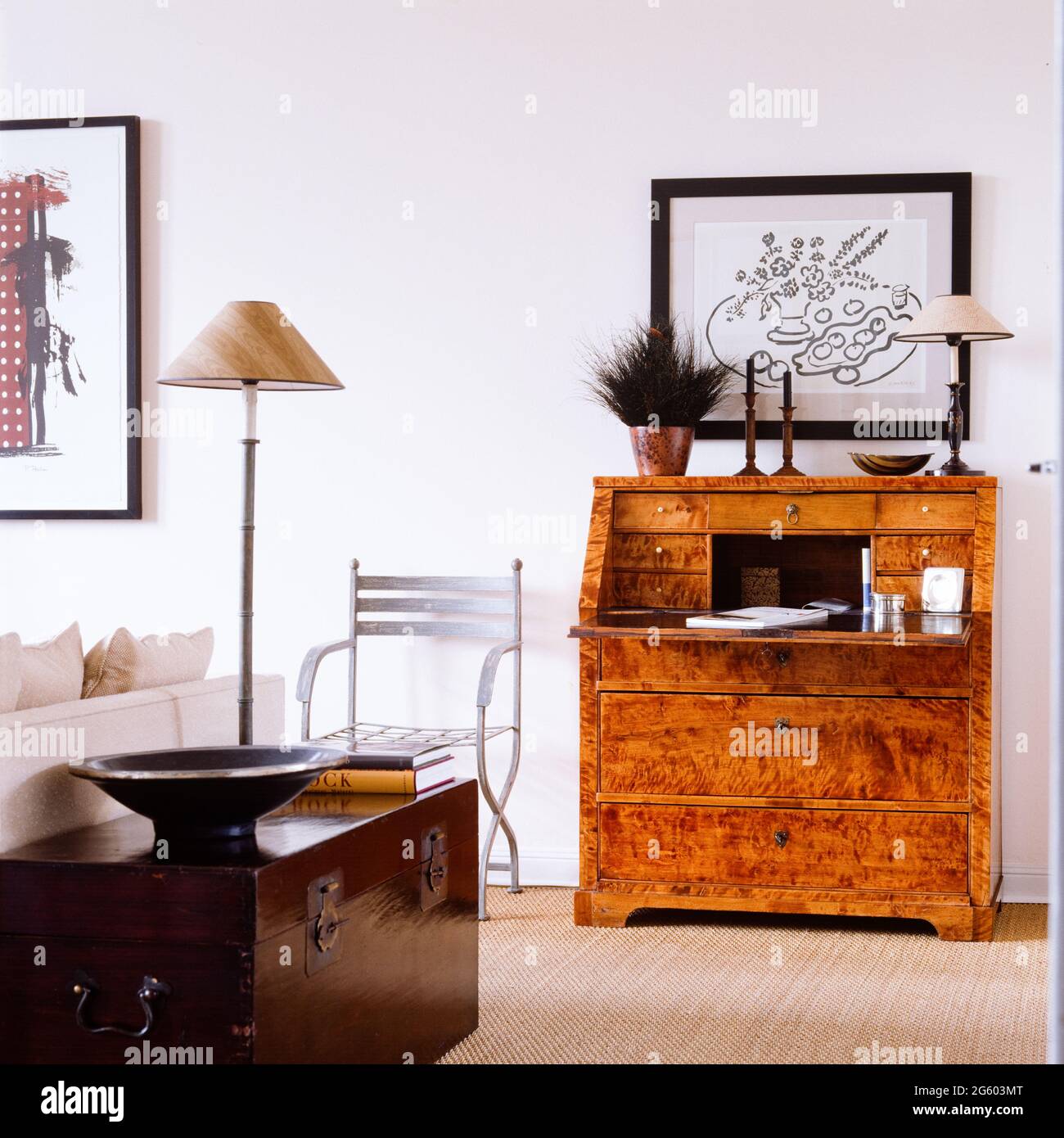 Wooden drawers in living room Stock Photo - Alamy