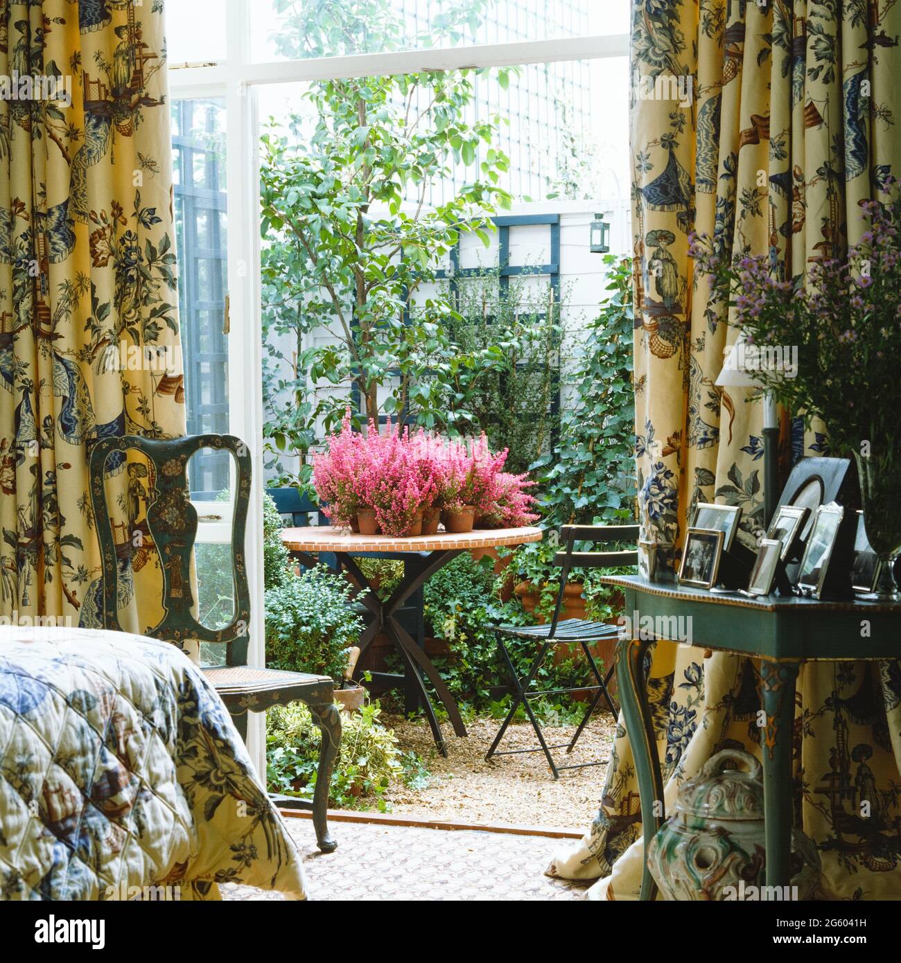 Edwardian bedroom open to patio Stock Photo - Alamy
