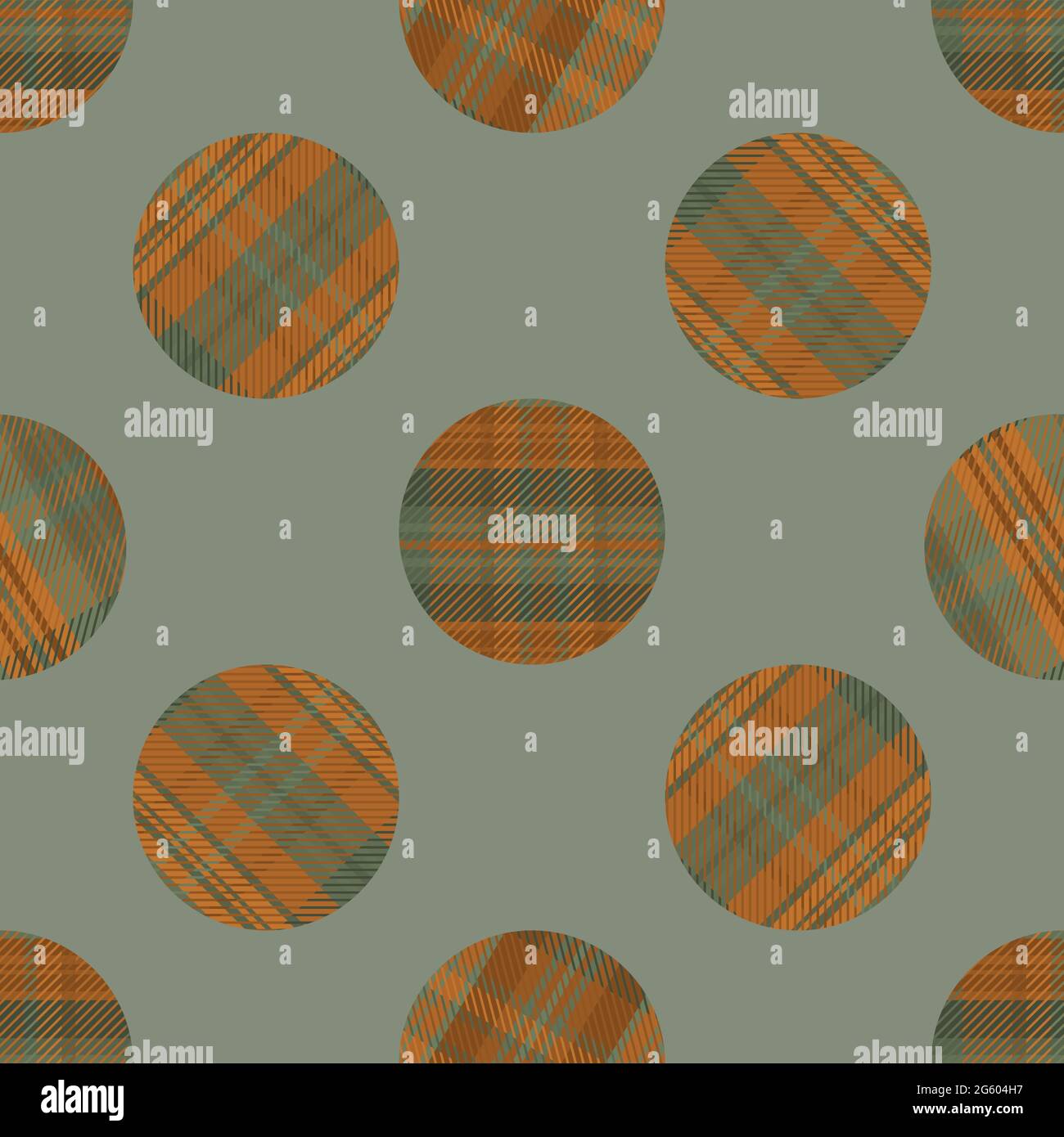 Woven tartan circles seamless vector pattern background. Ochre sage ...