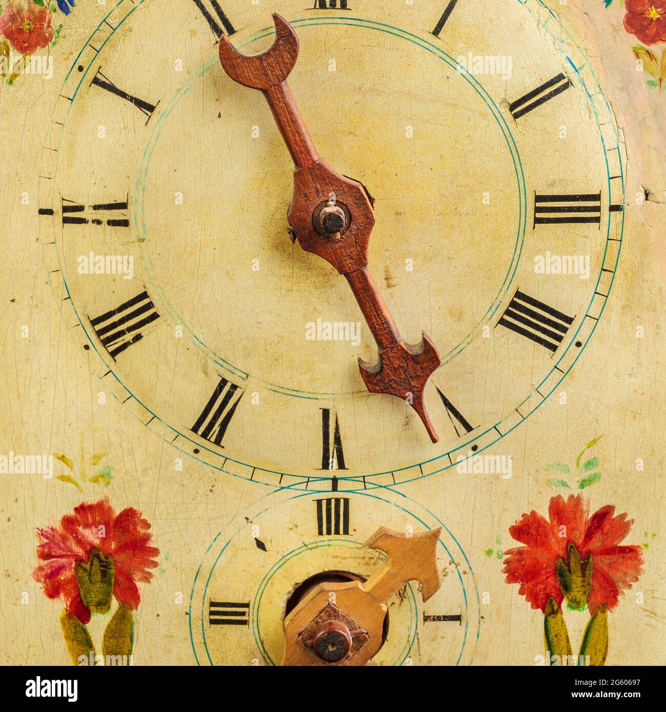 Ancient ornamental clock with hand painted floral decoration Stock ...