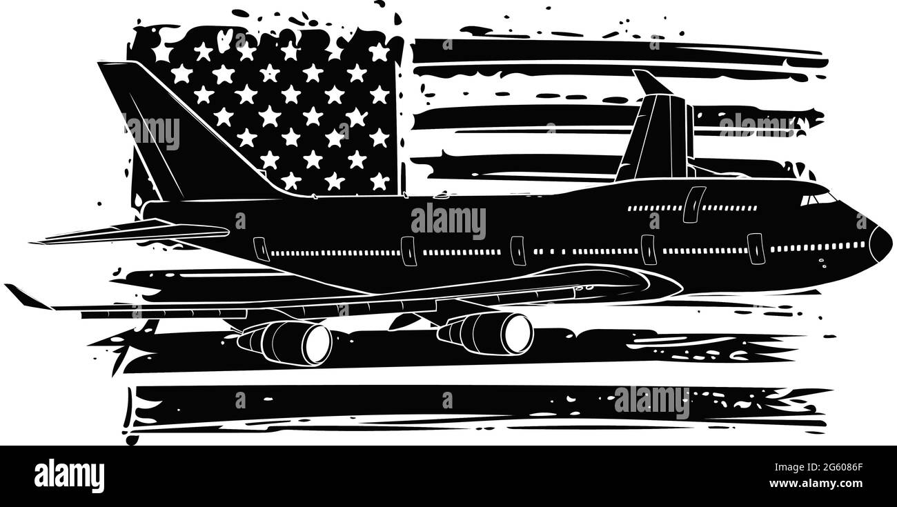 vector illustration of airplane with american flag Stock Vector Image ...