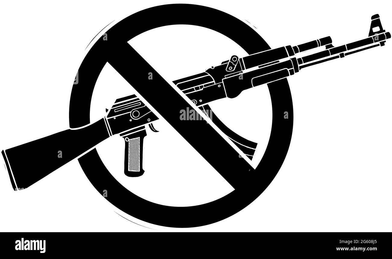 Silhouette of assault rifle with sign over it - weapons ban Stock ...