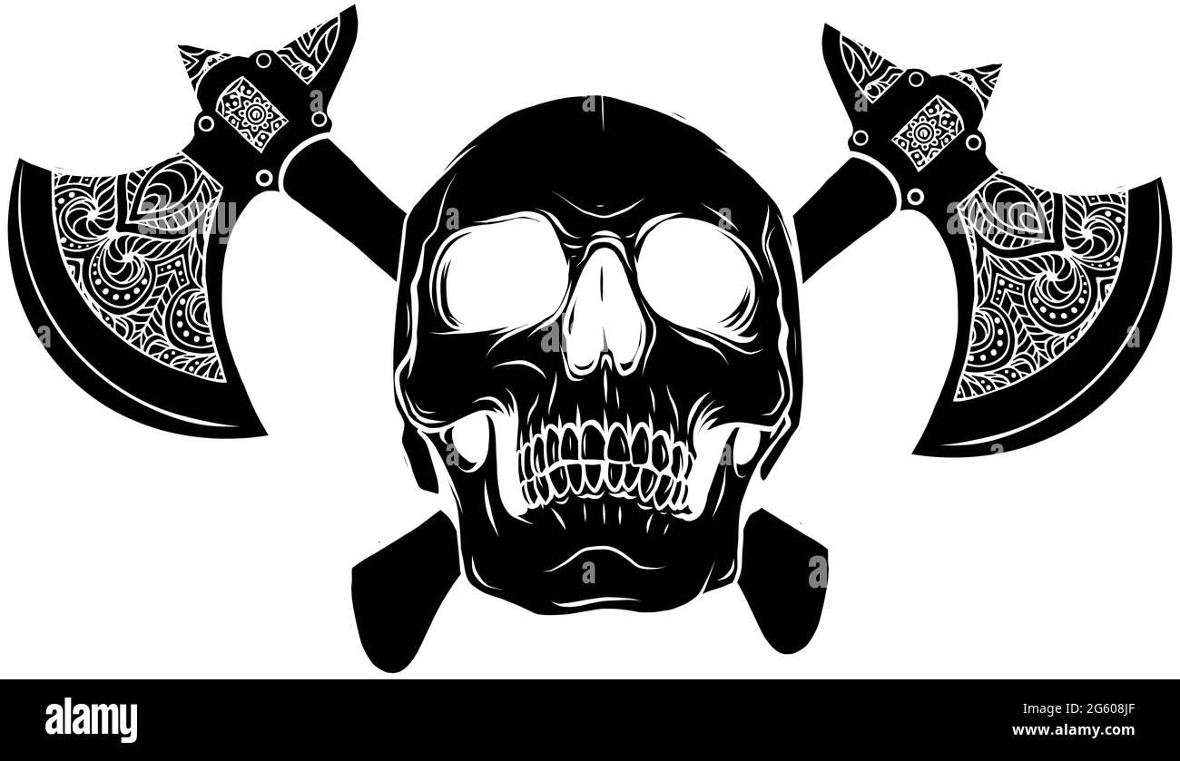 vector illustration of human skull with ax Stock Vector Image & Art - Alamy