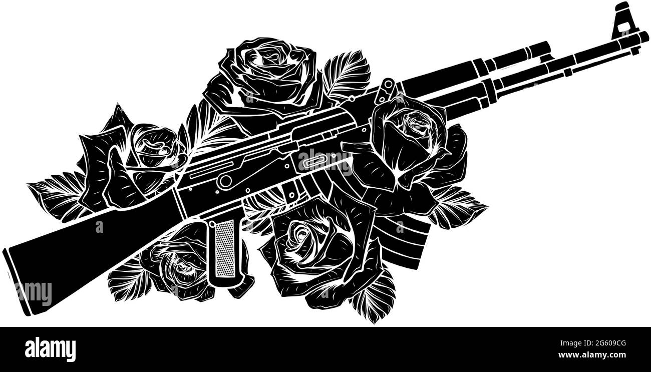 Vector Illustration of rifle with roses design Stock Vector Image & Art ...