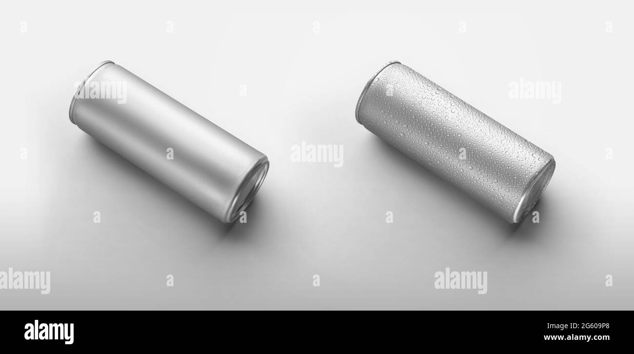 Template of a silver empty bottle with drops, aluminum can with alcohol ...