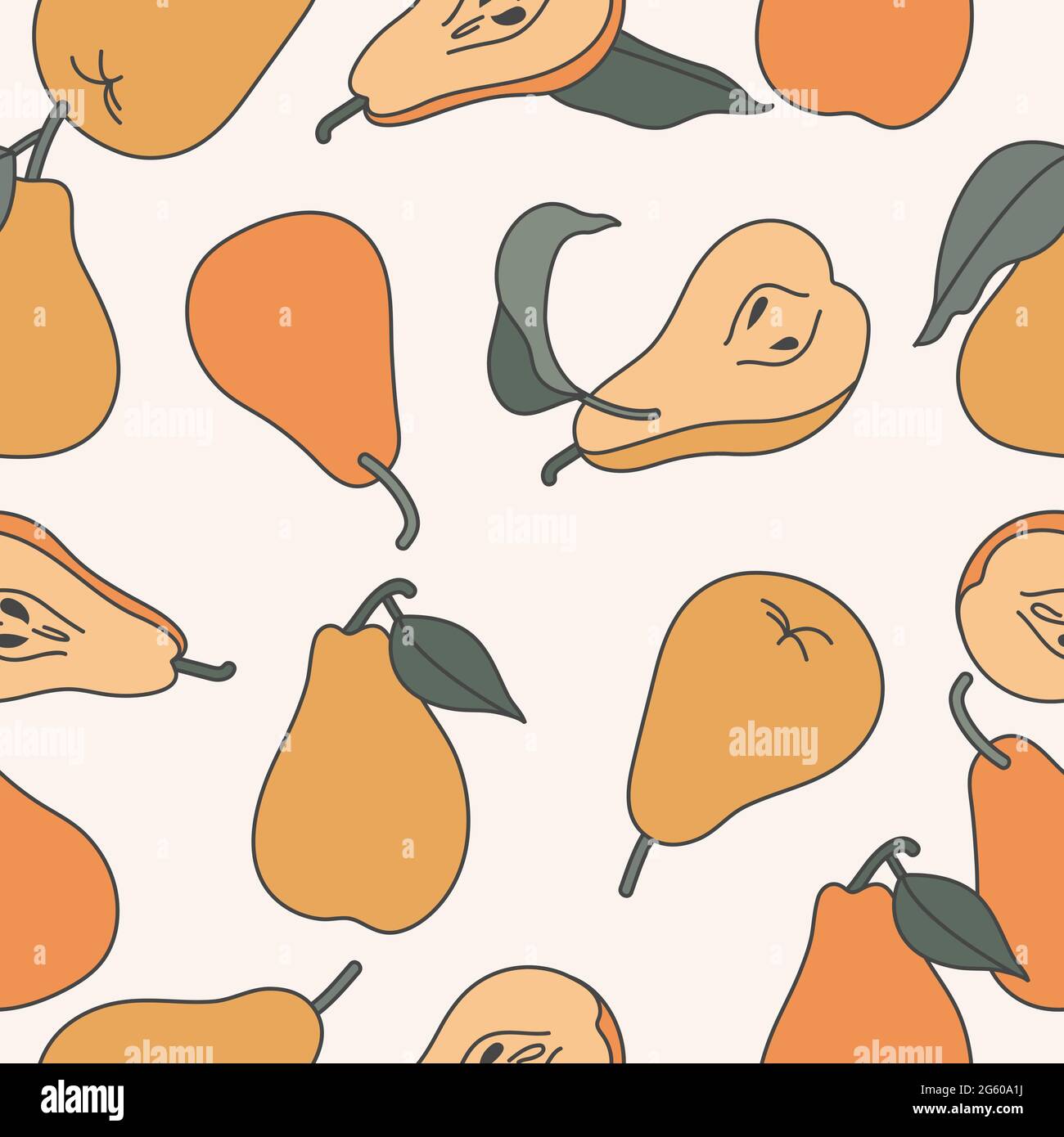 Vector illustration seamless pattern with yellow pears. Colorful summer ...