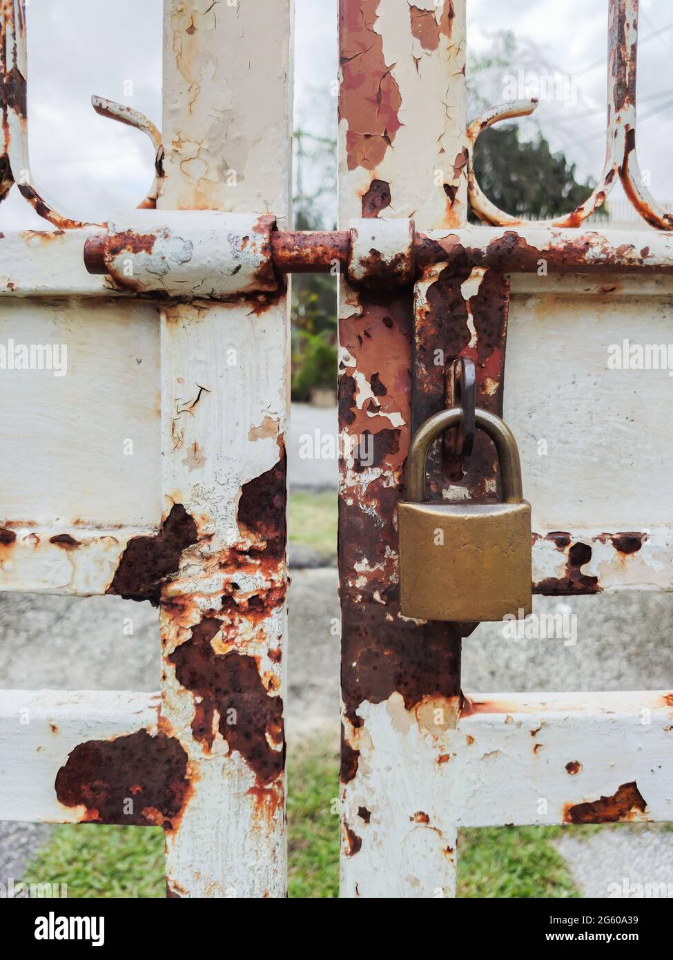 Padlock on the rustic metal gate Stock Photo - Alamy