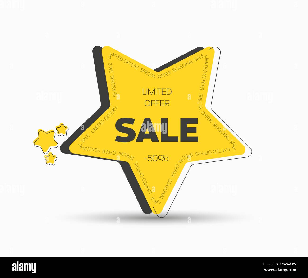 Yellow star sticker for sale. Banner design with black stroke and text ...