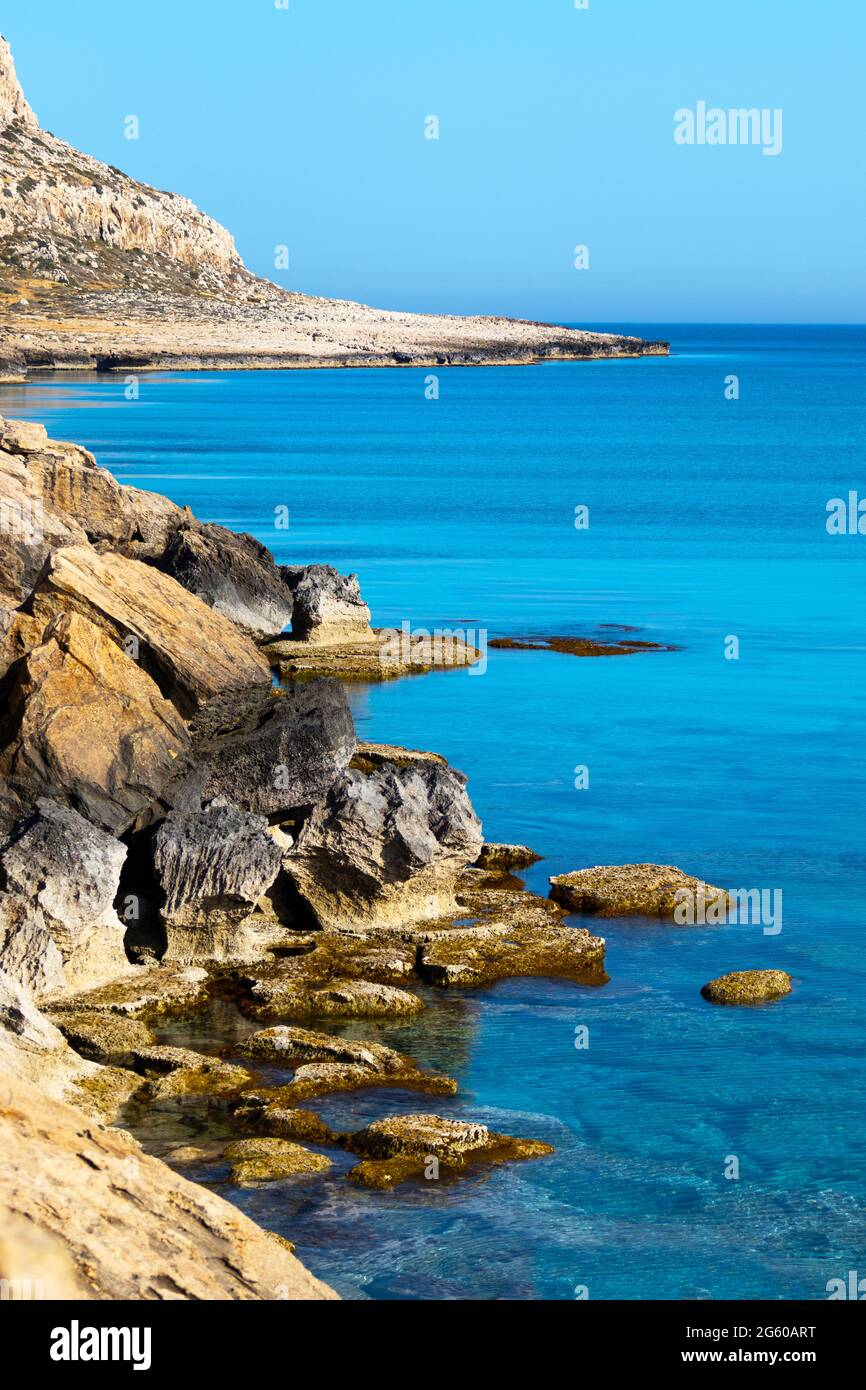 Mediterranean sea beach. White sand beach. Summer day seascape. Clear ...