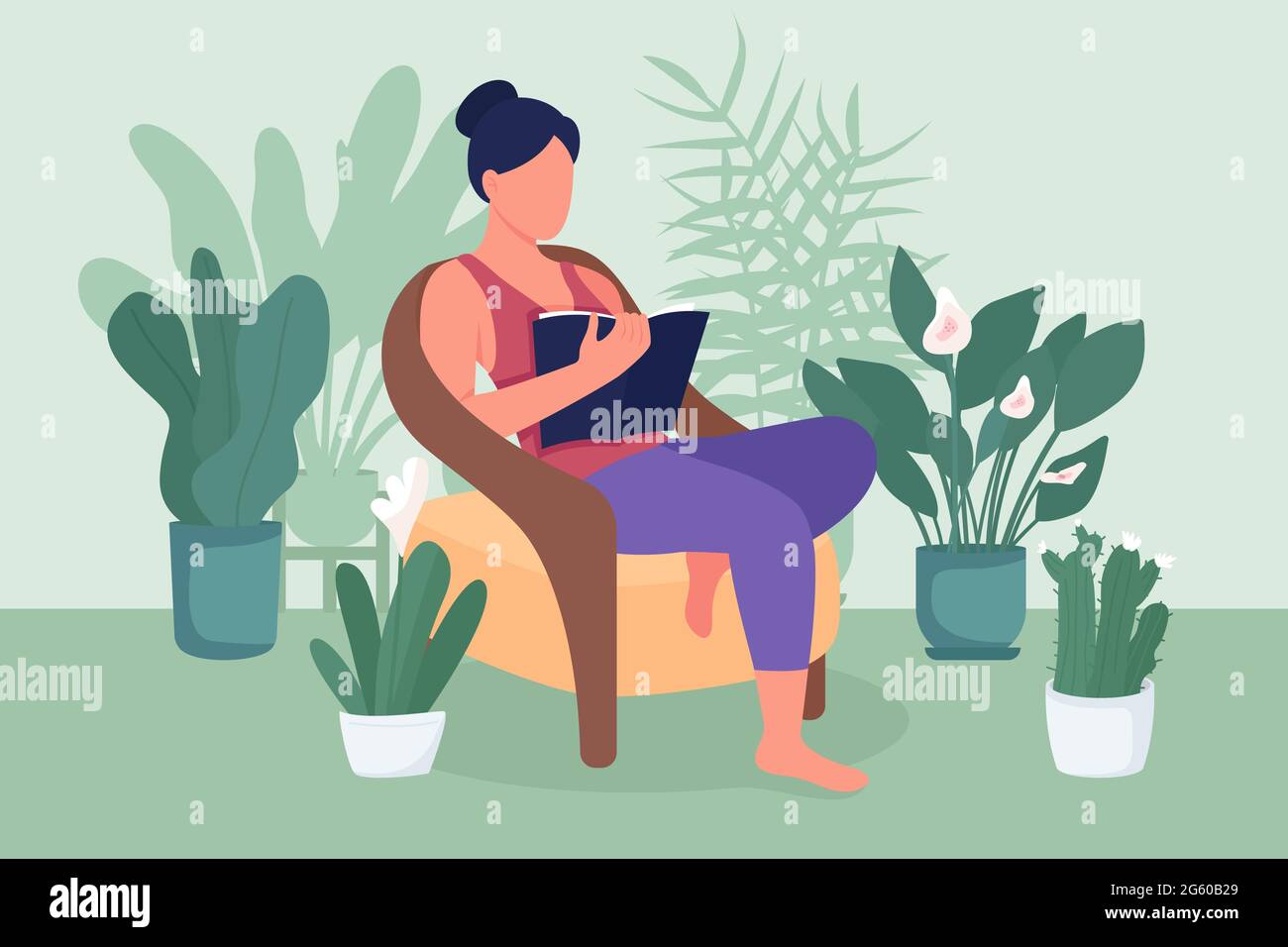 Woman reading book flat color vector illustration Stock Vector Image ...