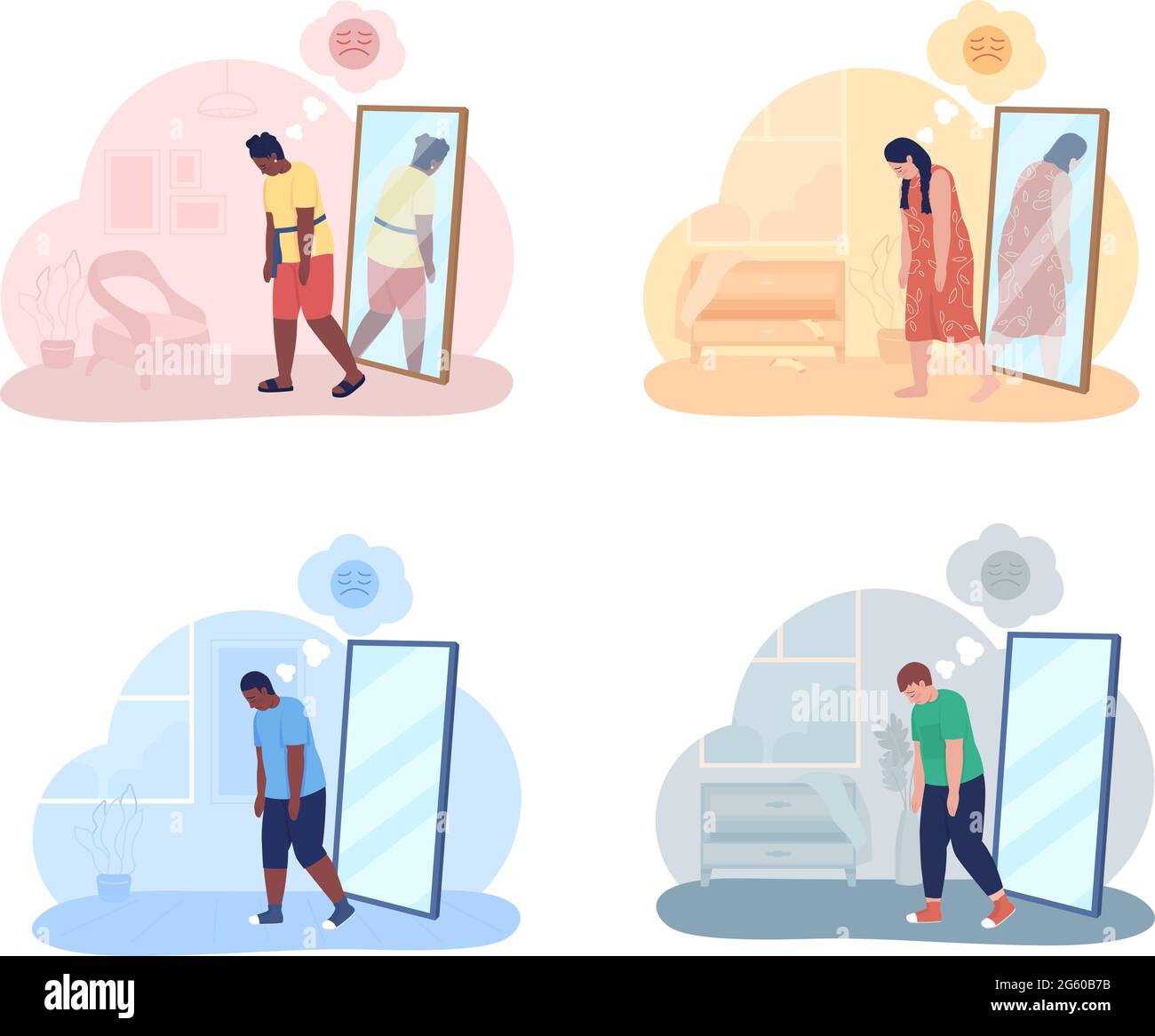 Teenager with overweight problem 2D vector isolated illustration Stock ...