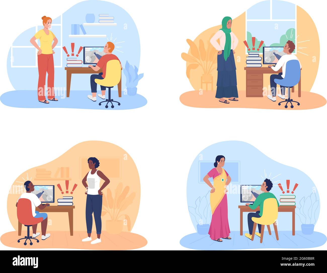 Teenager problem with parent 2D vector isolated illustration set Stock Vector Image & Art - Alamy