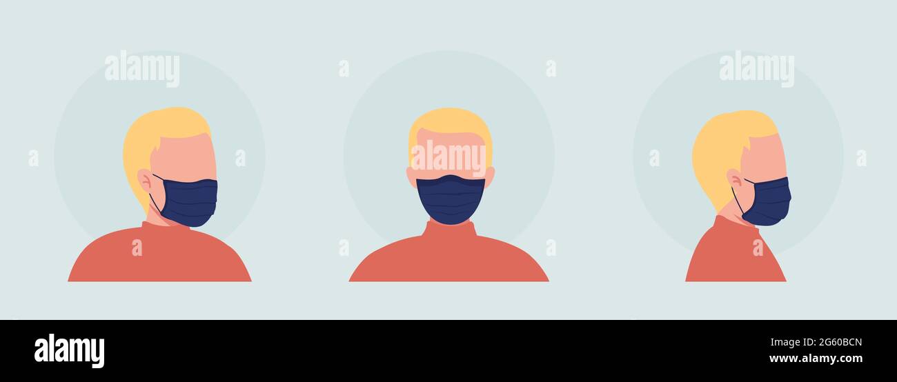 Light haired semi flat color vector character avatar with mask set ...