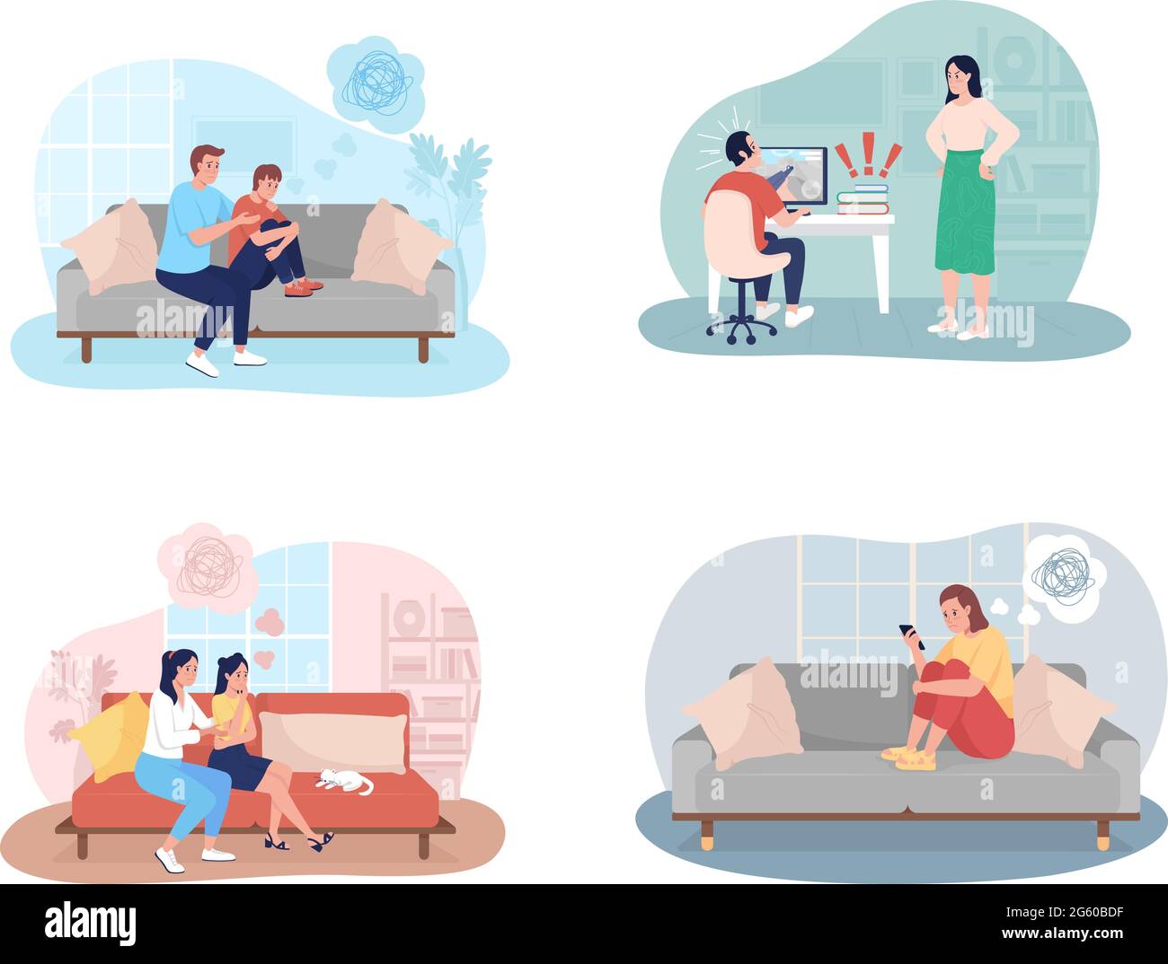 Teenager problems 2D vector isolated illustration set Stock Vector Image & Art - Alamy