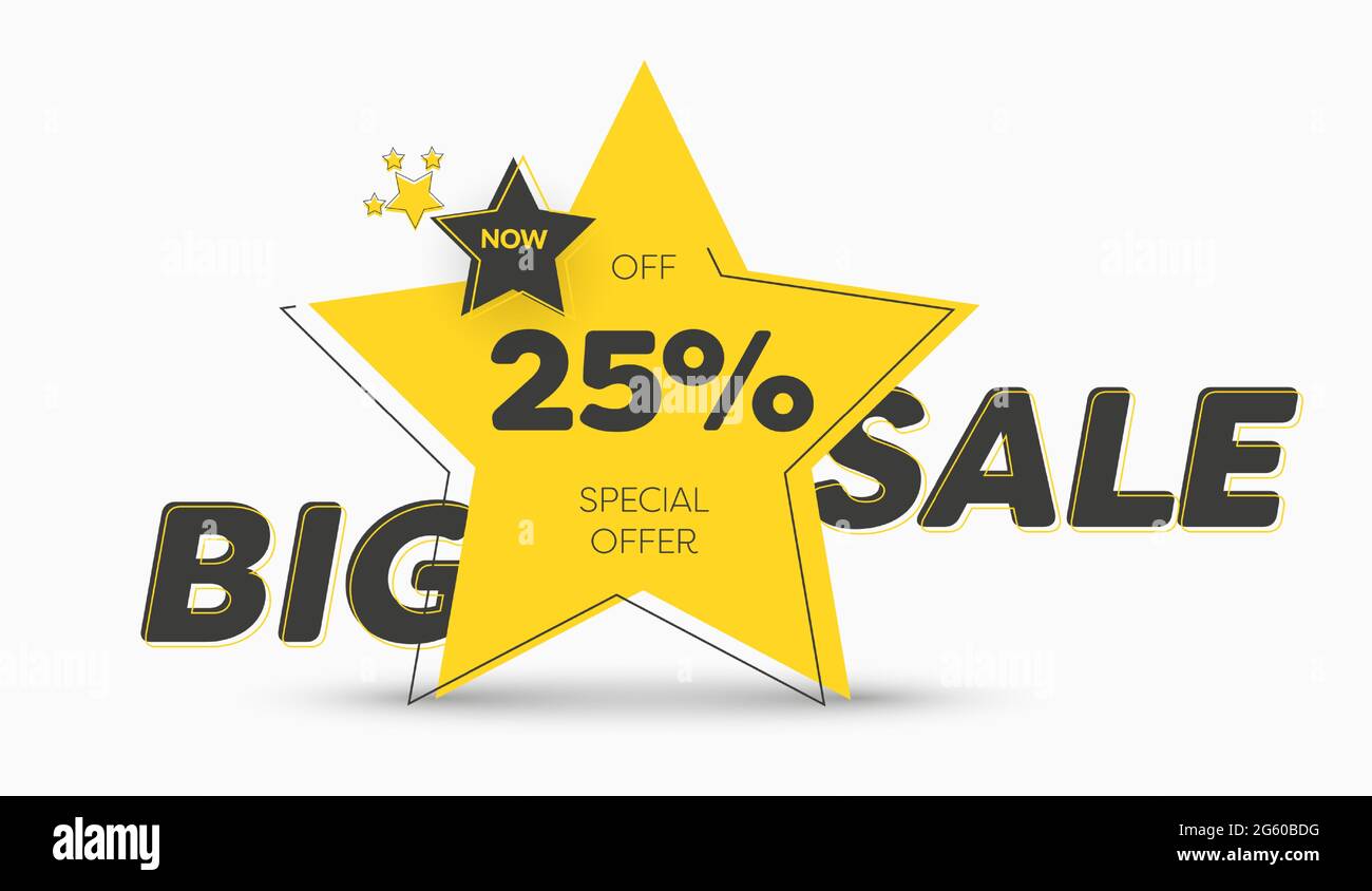 Vector yellow sticker design in the shape of a star with a 25% discount ...