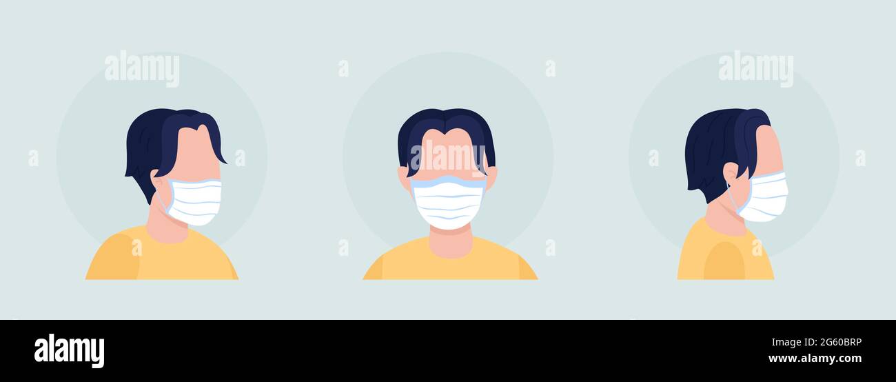 Male with fabric mask semi flat color vector character avatar set Stock ...
