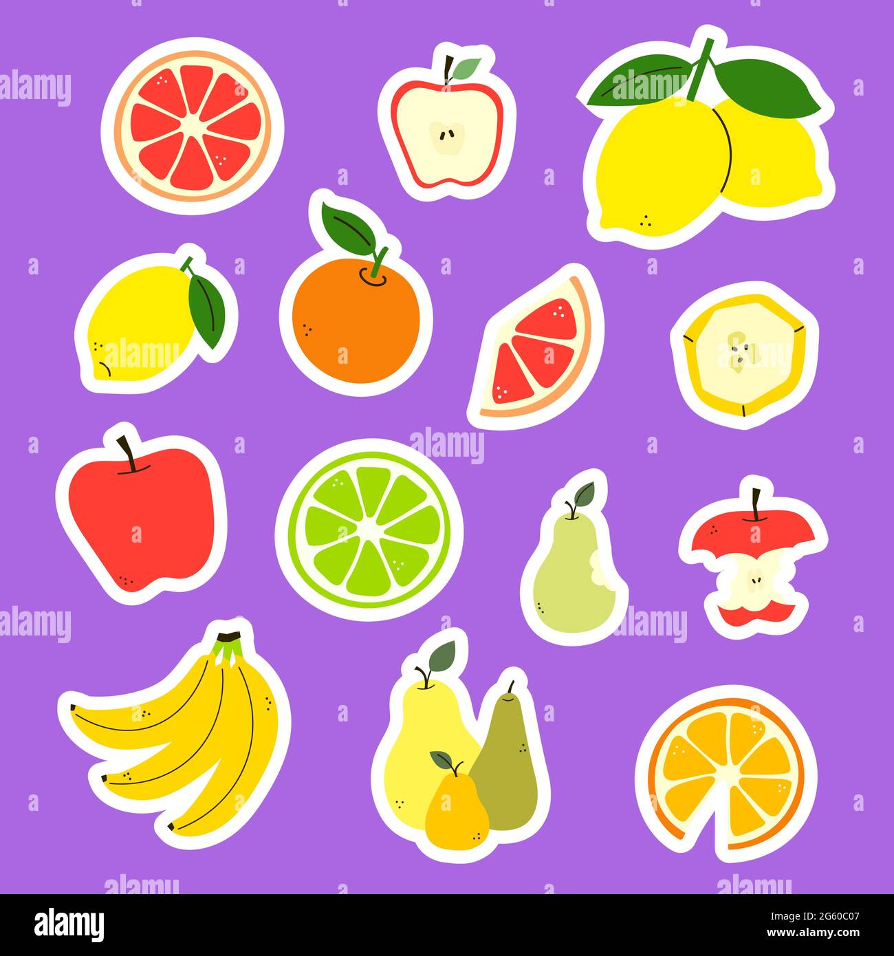 Positive summer sticker pack. Collection of fruit stickers. Sticker ...