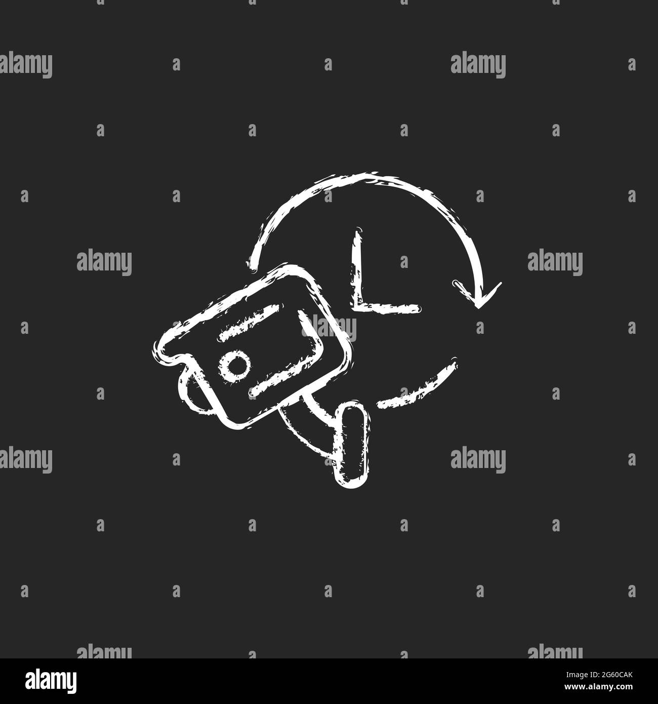 24 7 protection with security video system chalk white icon on dark ...