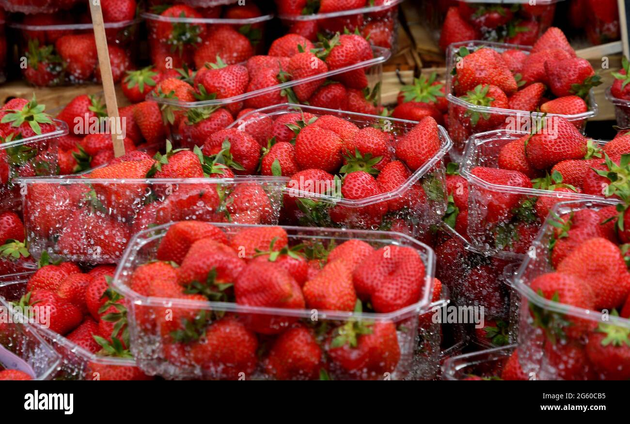 Copenhagen, Denmark. 01 July 2021, Deutsche strawberry on sale at ...
