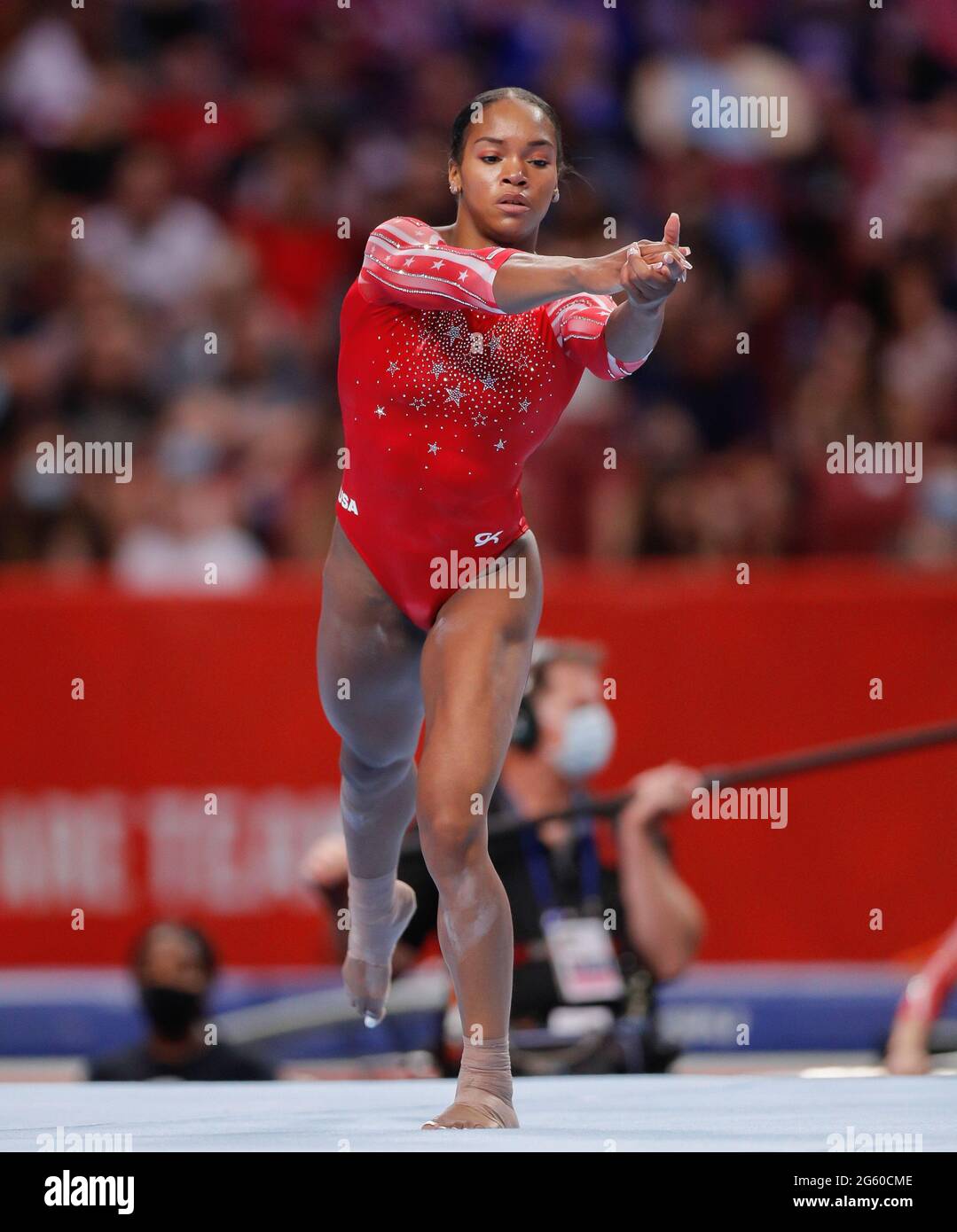June 25, 2021: Shilese Jones performs her floor routine during Day 1 of ...