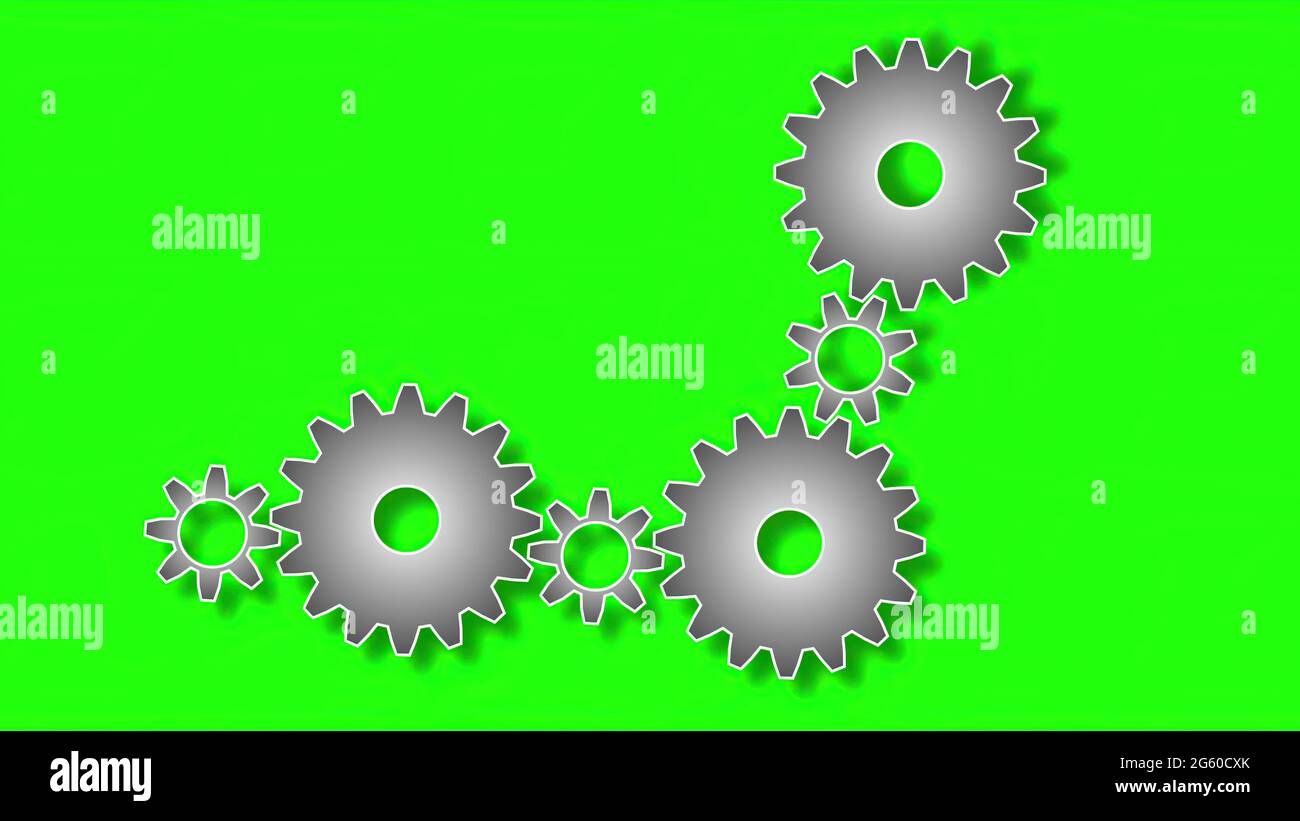 3d illustration - Gears on green screen background. Cogwheel work or ...