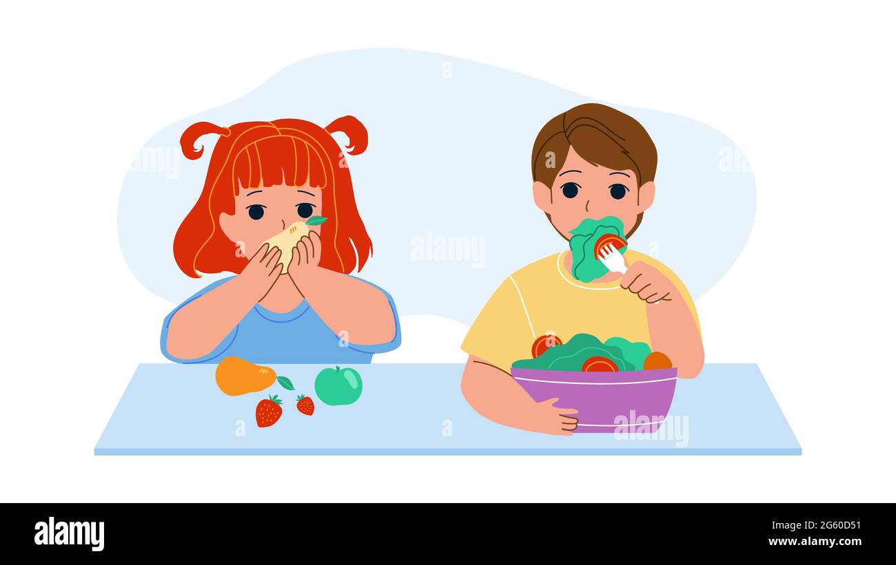 Children Eat Vitamin Fruits And Vegetables Vector Stock Vector Image ...