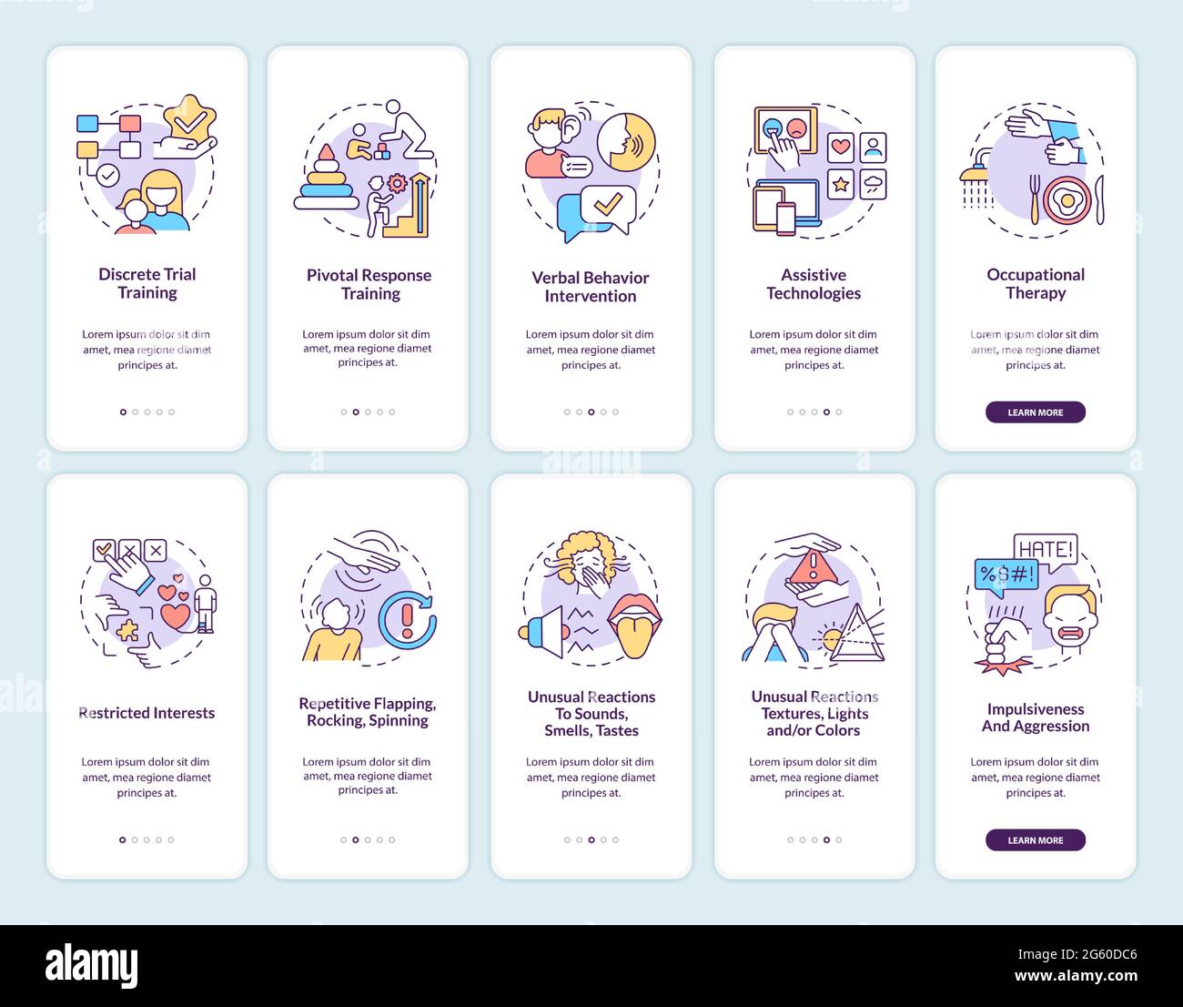 Autistic treatment methods onboarding mobile app page screens set Stock Vector Image & Art - Alamy