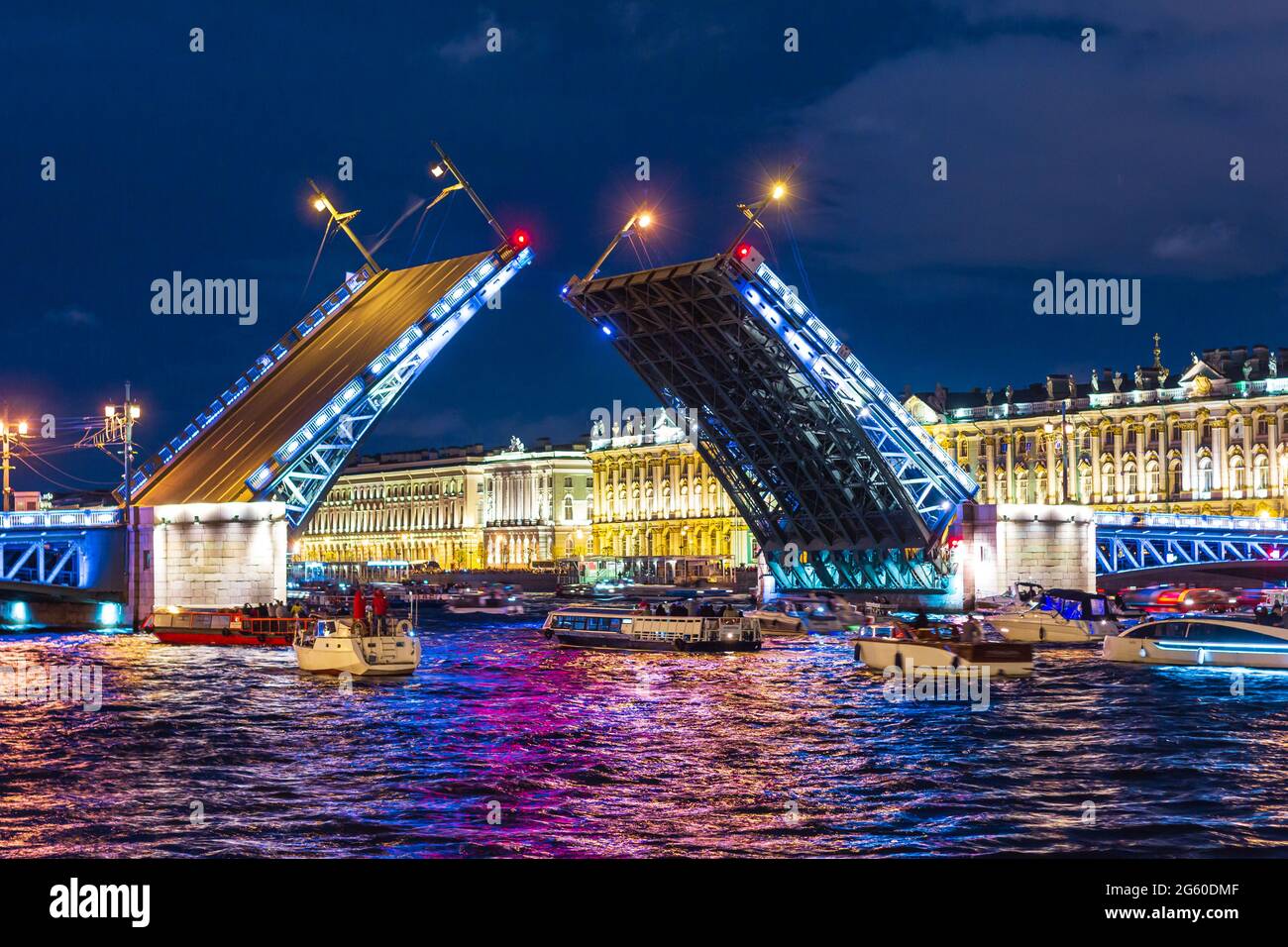 drawbridge opening St. Petersburg palace bridge navigation Stock Photo ...