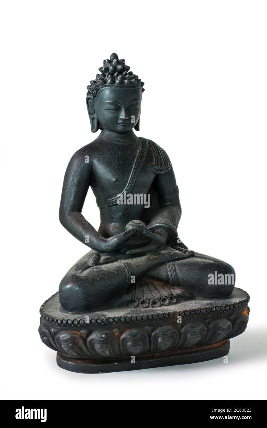 Black statue of Buddha isolated on white background Stock Photo - Alamy