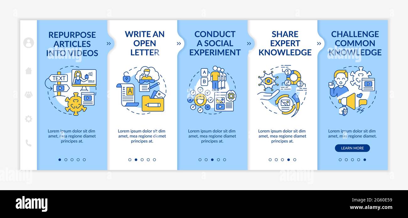 Shareable content methods onboarding vector template Stock Vector Image & Art - Alamy